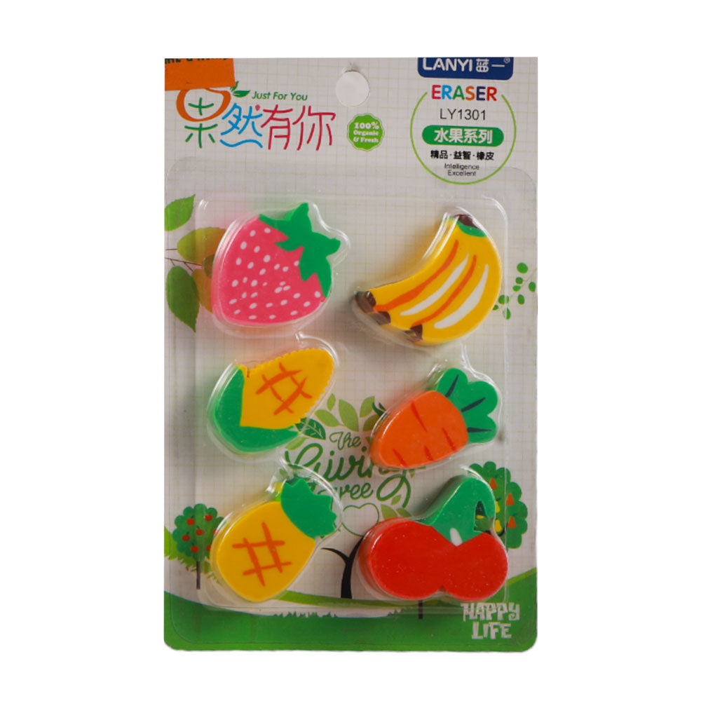 LY1301 LANYI ERASER FRUITS 6PC PACK IN CARD – Al-Fatah