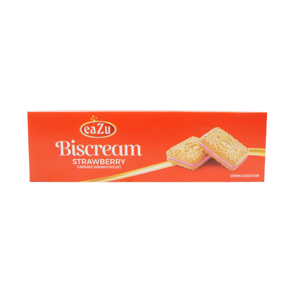 EAZU BISCREAM SANDWICH BISCUIT STRAWBERRY 90 GM – Al-Fatah