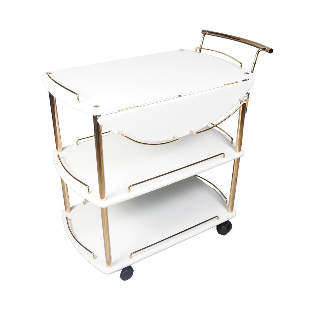 Tea Trolly Folding 3 Shelf Gold White - Tea Trolley Online – Al-Fatah
