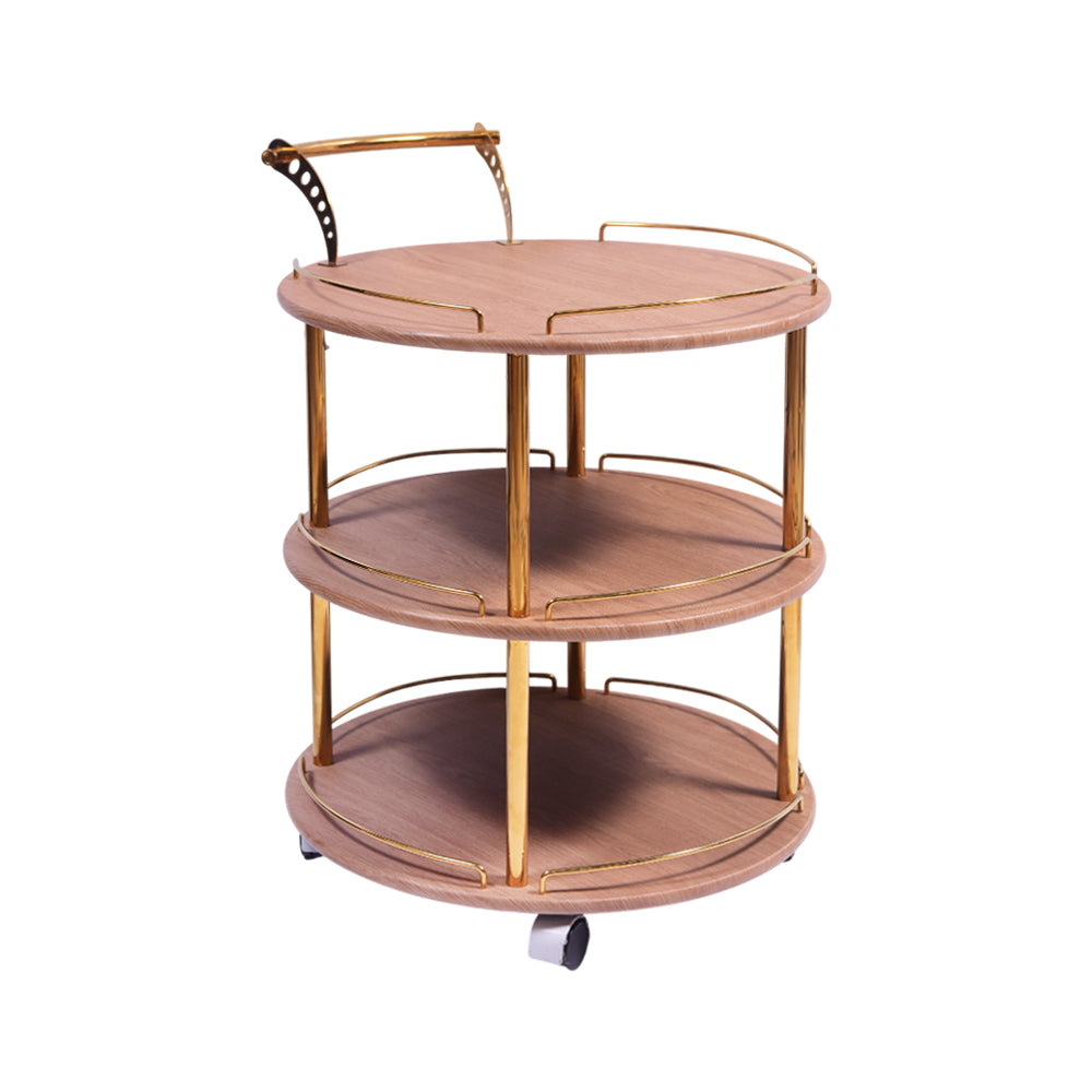 TEA TROLLEY 3 SHELF ROUND-506 TEXTURE WOOD-E08 – Al-Fatah