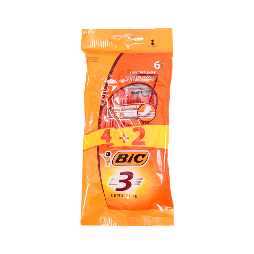 BIC 3 RAZOR SENSITIVE 6PC (4+2) PACK – Al-Fatah