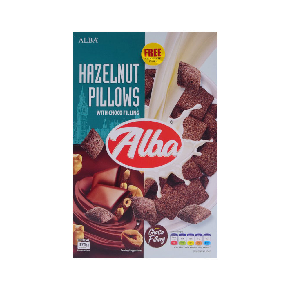 ALBA CEREAL HAZLENUT PILLOWS WITH CHOCOLATE FILLING 375 GM – Al-Fatah