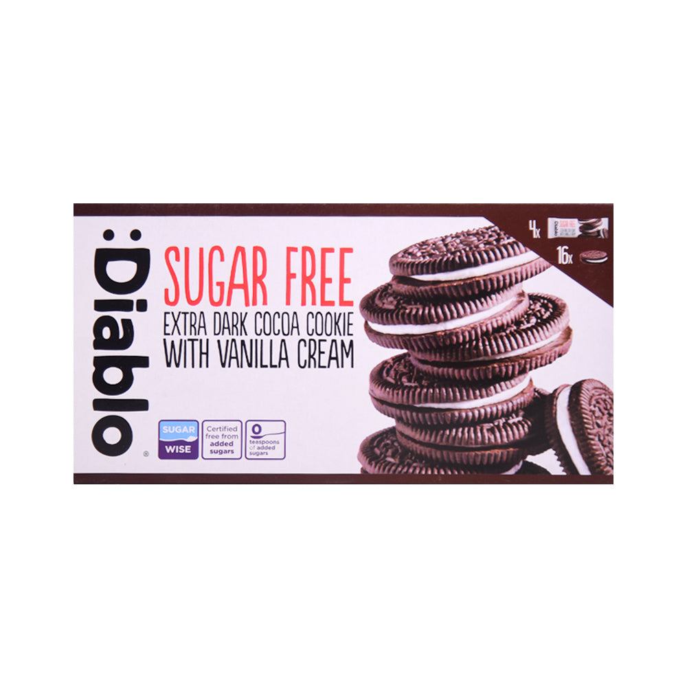DIABLO COOKIE EXTRA DARK COCOA WITH VANILA SUGAR FREE 176 GM – Al-Fatah