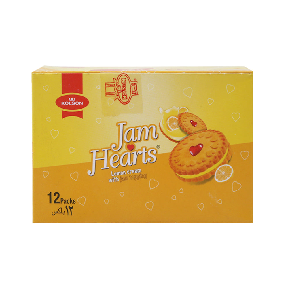 KOLSON JAM HEARTS BISCUITS LEMON 26.2 GM BAR PACK BOX 12PC – Al-Fatah
