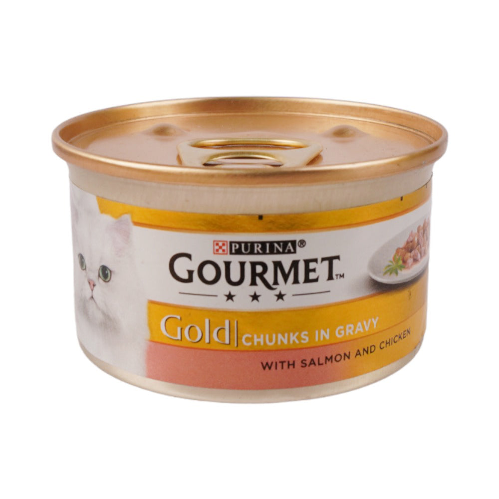 PURINA GOURMET CAT FOOD GOLD CHUNKS SALMON CHICKEN 85 GM – Al-Fatah