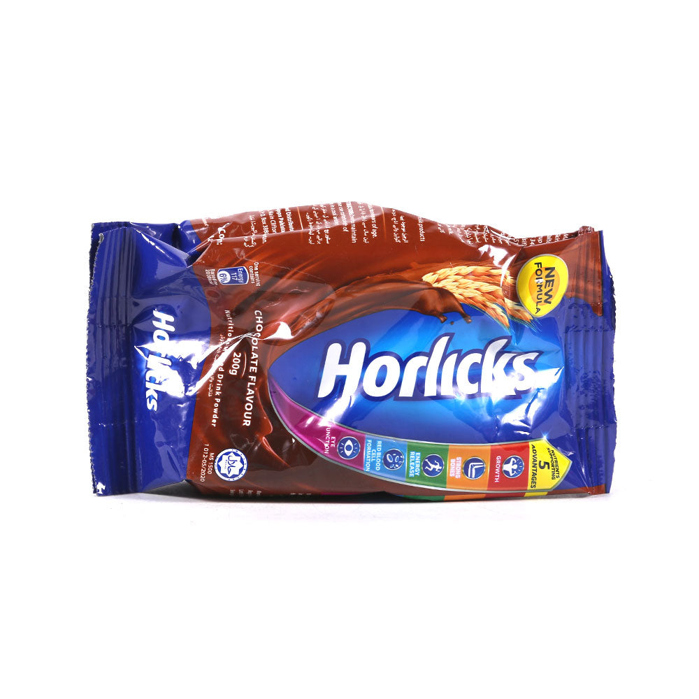 HORLICKS DRINKING POWDER CHOCOLATE POUCH 200 GM – Al-Fatah