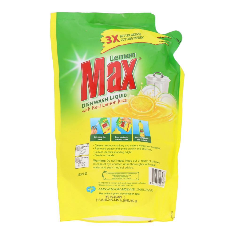 LEMON MAX DISHWASH LIQUID LEMON POUCH 450 ML – Al-Fatah