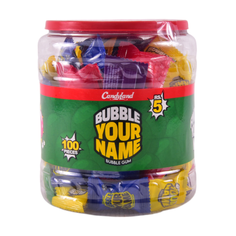 CANDYLAND BUBBLE YOUR NAME 100 PC JARS 300 GM – Al-Fatah