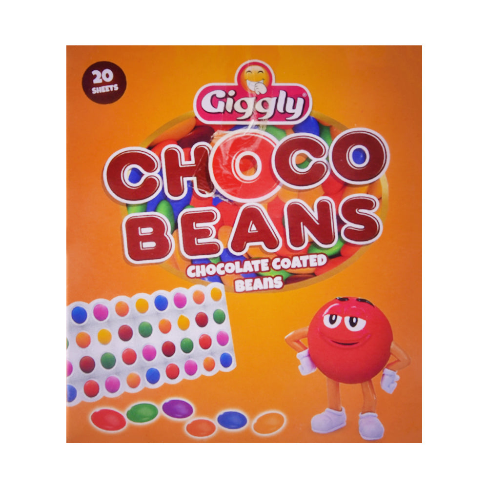 GIGGLY CHOCO BEANS CHOCOLATE COATED BEANS 20 SHEETS BOX – Al-Fatah