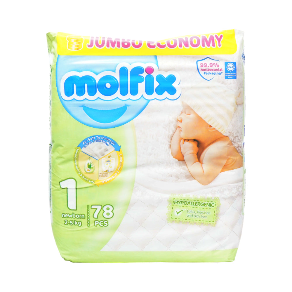 MOLFIX DIAPERS NEW BORN NO1 2-5 KG 78PCS – Al-Fatah