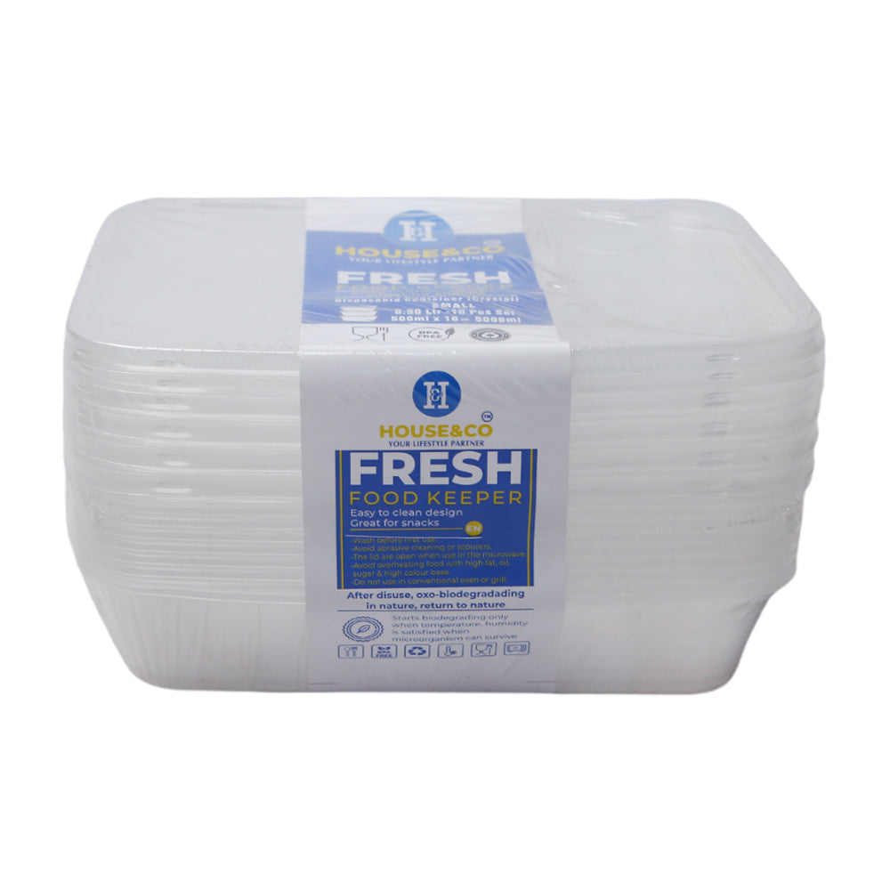HOUSE & CO DISP RECT. CONTAINER CLEAR 500ML 10PCS – Al-Fatah