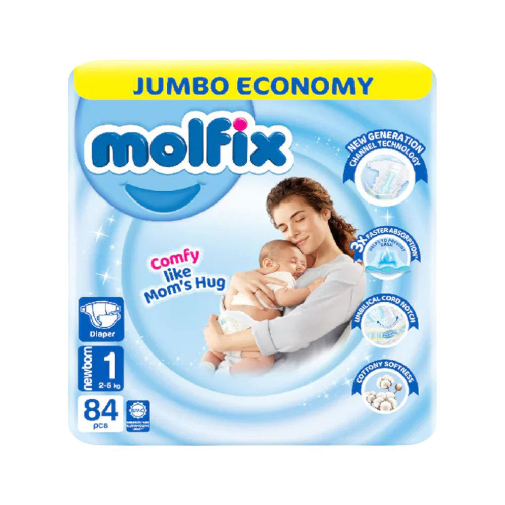 MOLFIX DIAPERS NEW BORN NO1 2-5 KG 84 PCS – Al-Fatah