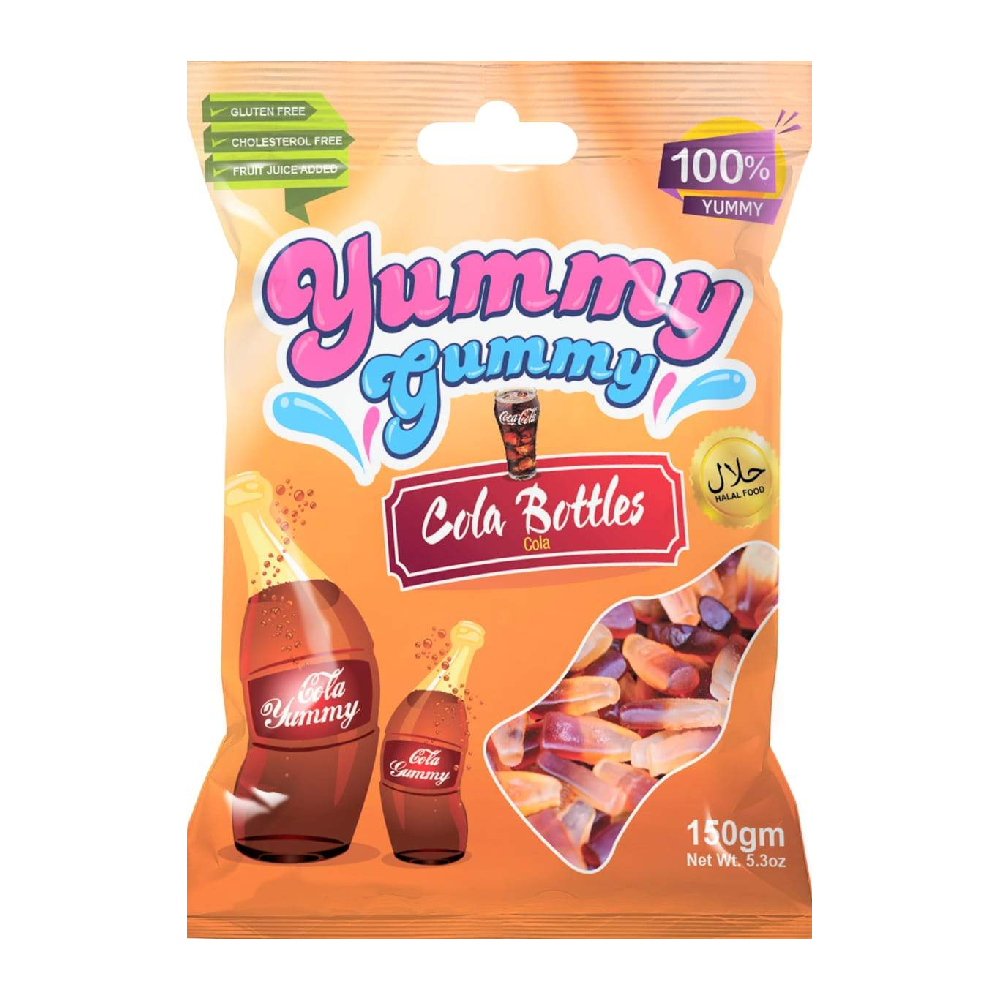 YUMMY GUMMY JELLY COLA BOTTLES BAG 150 GM – Al-Fatah