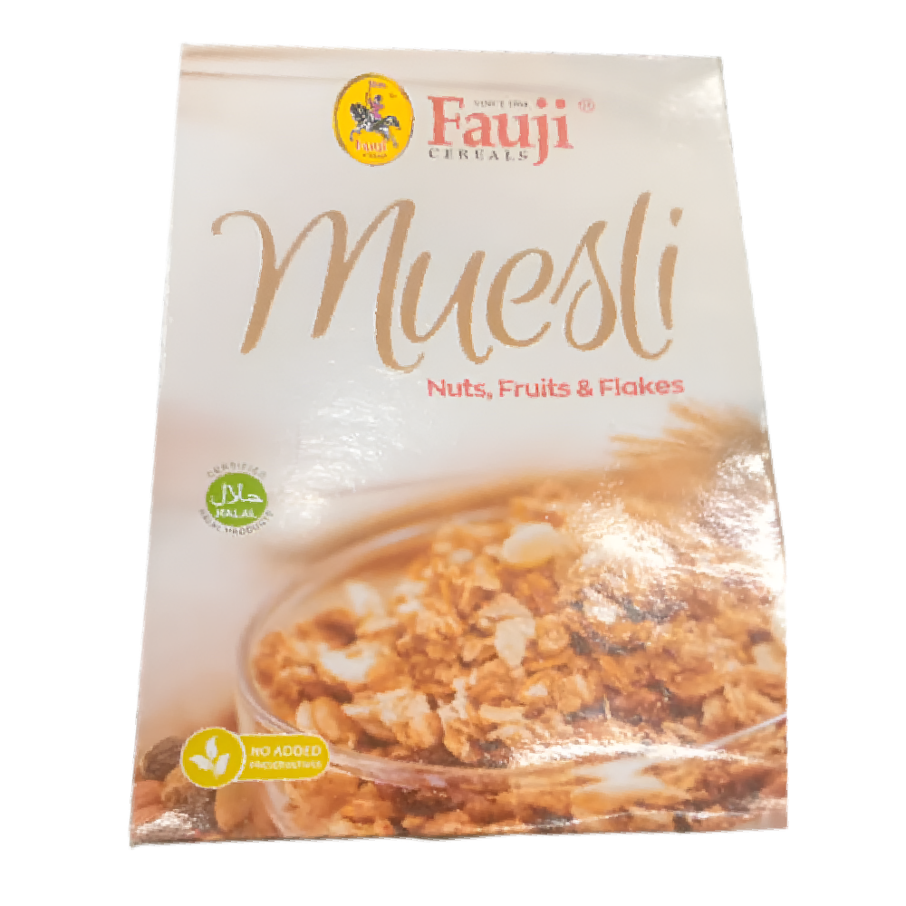 FAUJI CEREAL MUESLI NUTS FRUITS AND FLAKES 250 GM – Al-Fatah