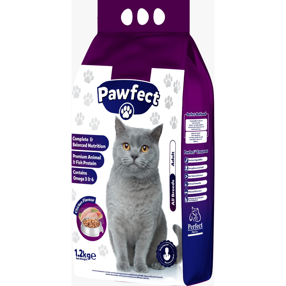 PAWFECT CAT FOOD ALL BREEDS CHICKEN FLAVOUR 1.2 KG – Al-Fatah