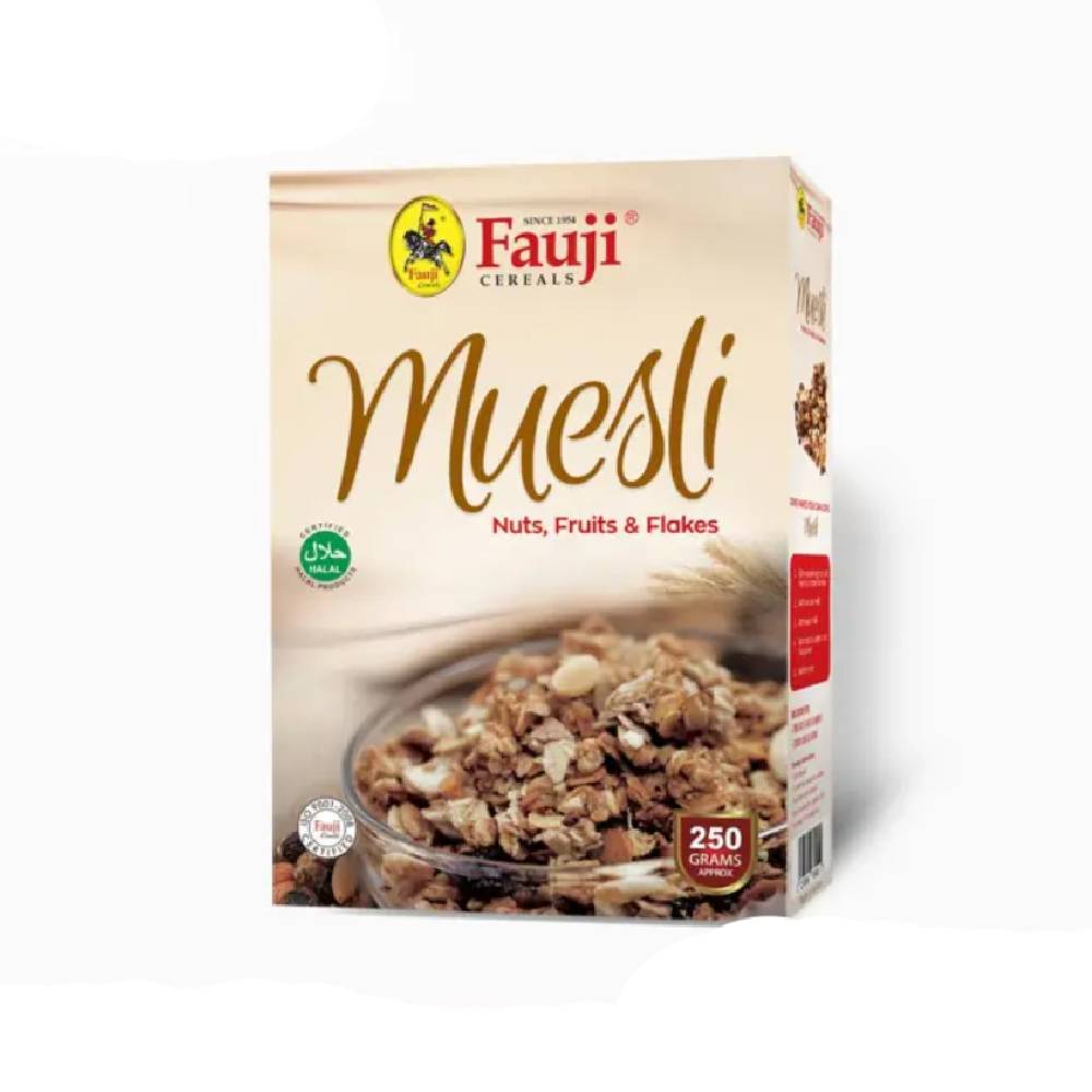 FAUJI CEREAL MUESLI NUTS FRUITS AND FLAKES 250 GM – Al-Fatah