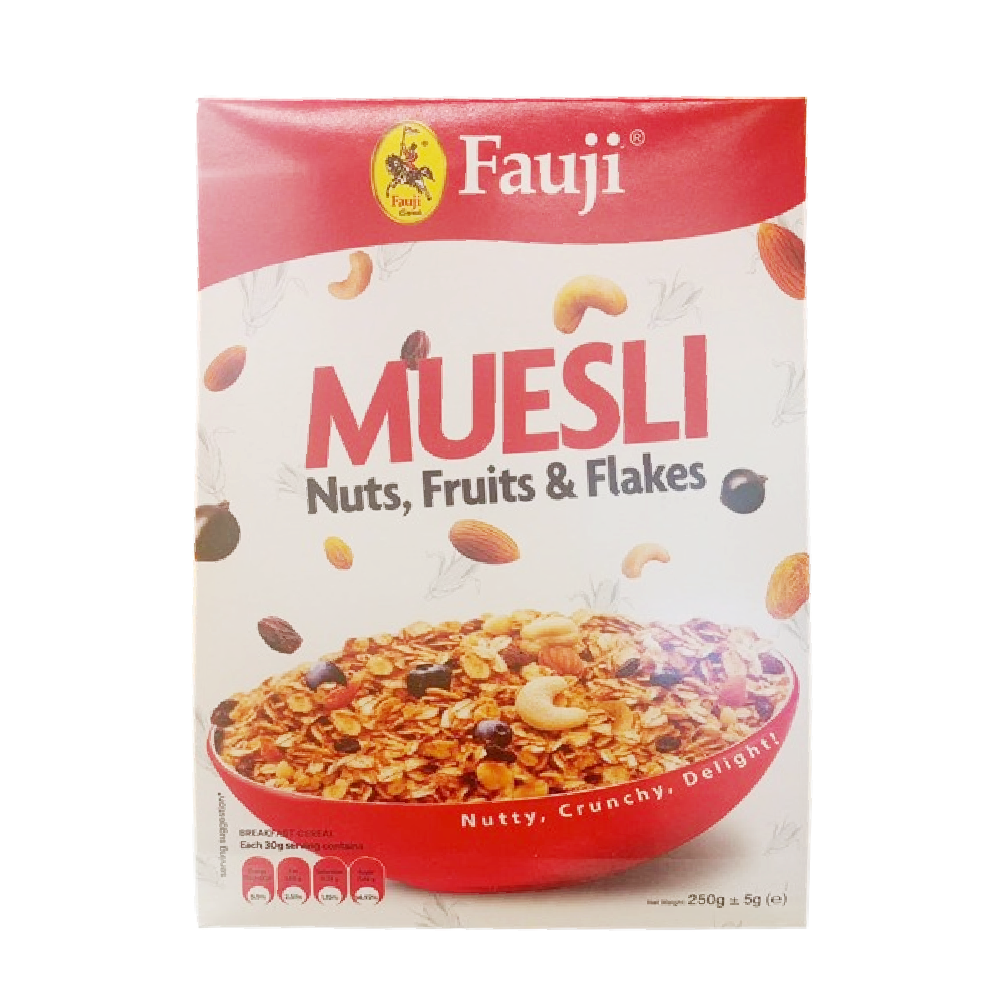 FAUJI CEREAL MUESLI NUTS FRUITS AND FLAKES 250 GM – Al-Fatah