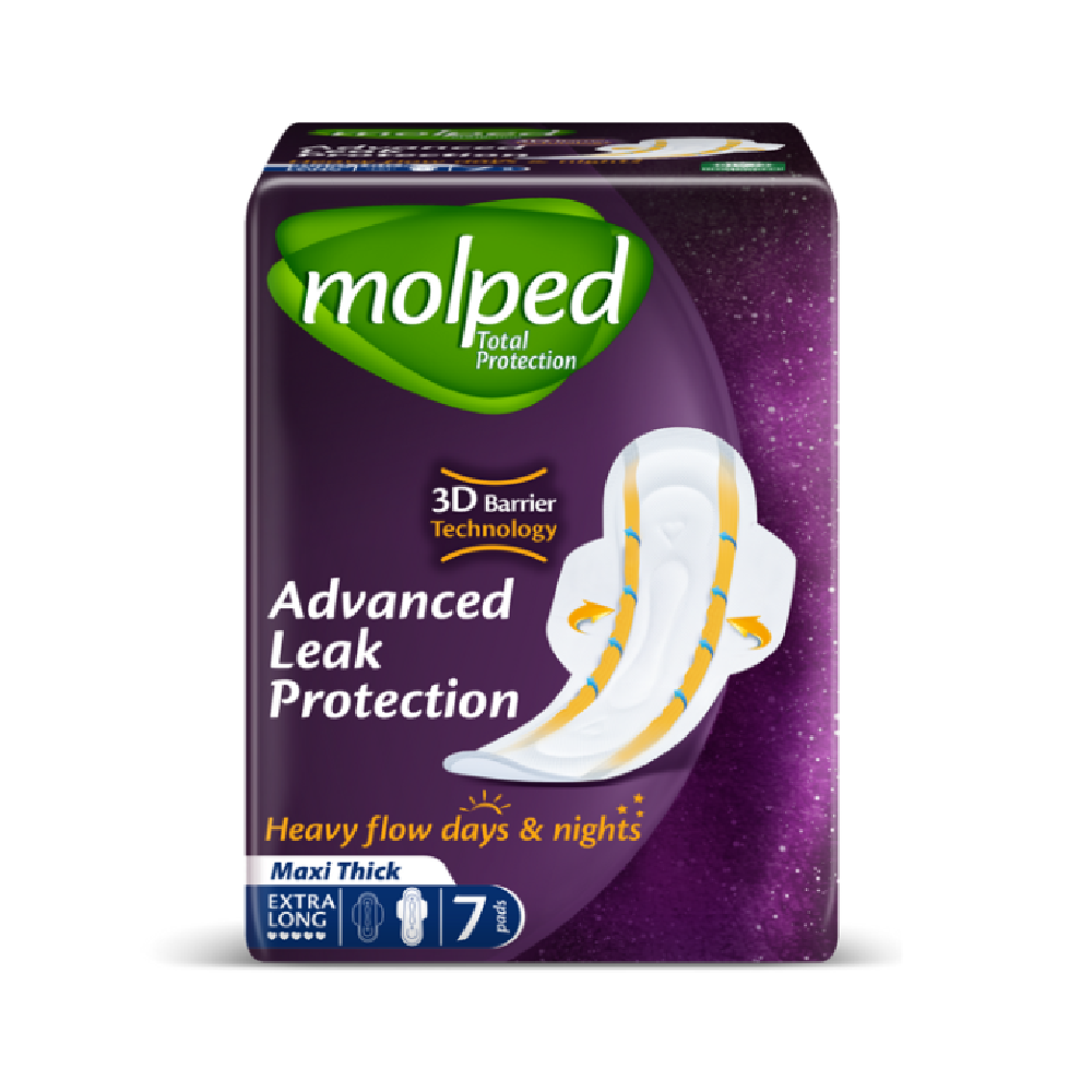 MOLPED MAXI THICK SANITARY PAD WITH BARRIER EXTRA LONG 7PCS – Al-Fatah