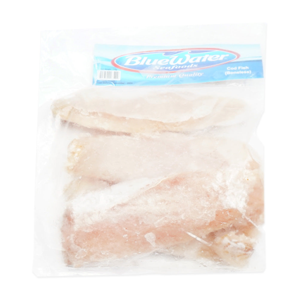 BLUE WATER SEAFOODS COD FISH FILLETS BONELESS 1000 GM – Al-Fatah