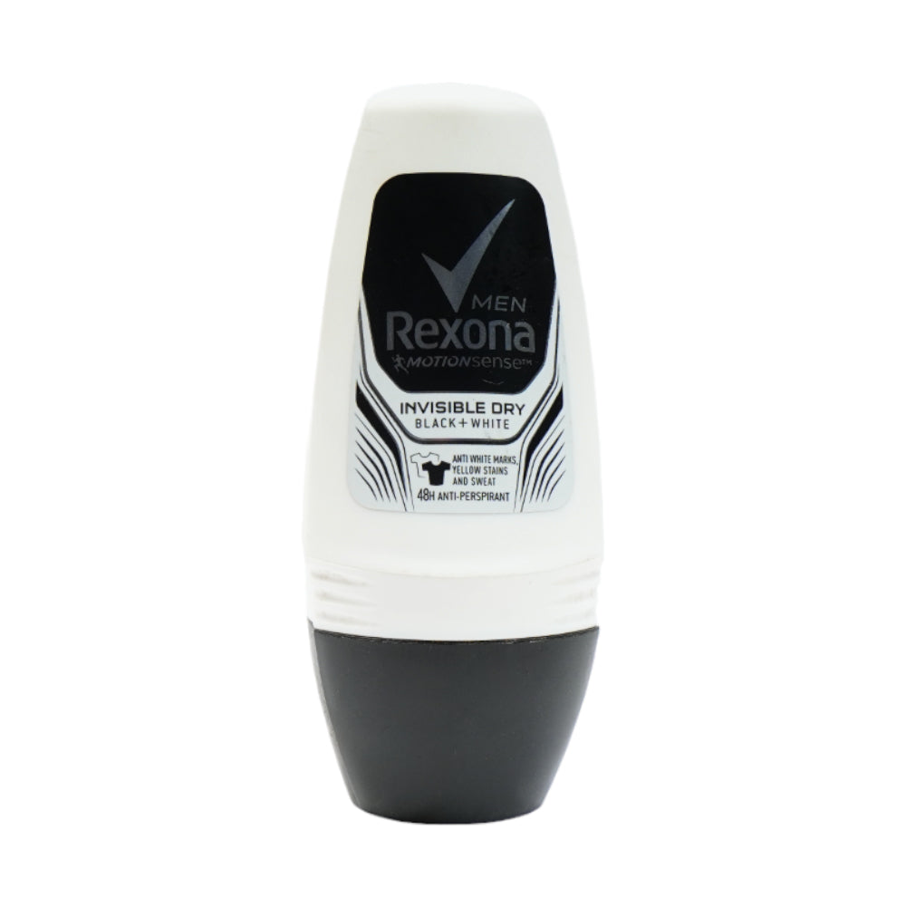 REXONA MEN DEO ROLL ON INVISIBLE DRY BLACK & WHITE 50 ML – Al-Fatah